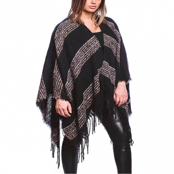 Accessories | New Multi Color Stripe Ruana Cape Shawl | Poshmark